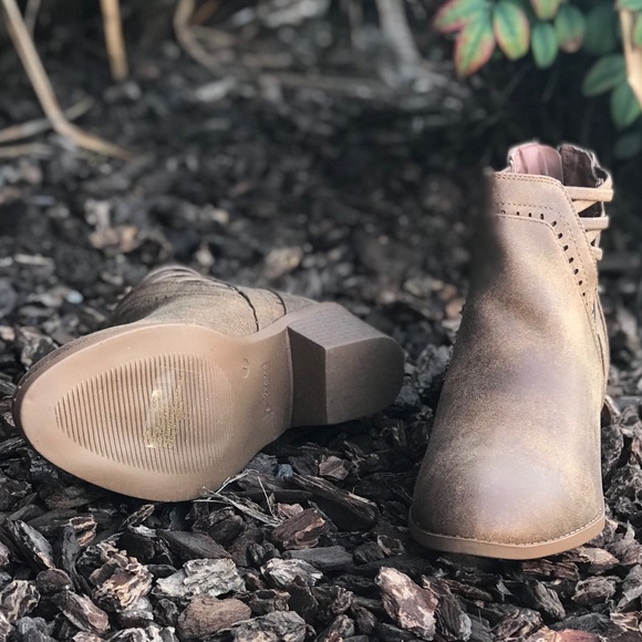 Shoes | Restock Tan Criss Cross V Cut Booties | Poshmark